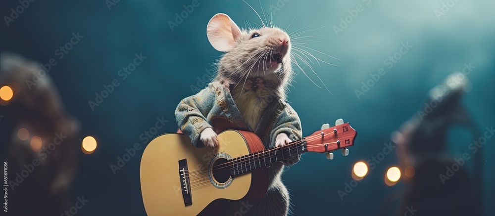 Musical mouse celebrates talent with song a rock star on stage giving a ...