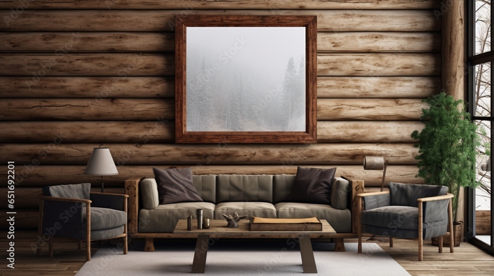 Illustrate a cozy mockup poster frame on a chiseled marble wall in a ...