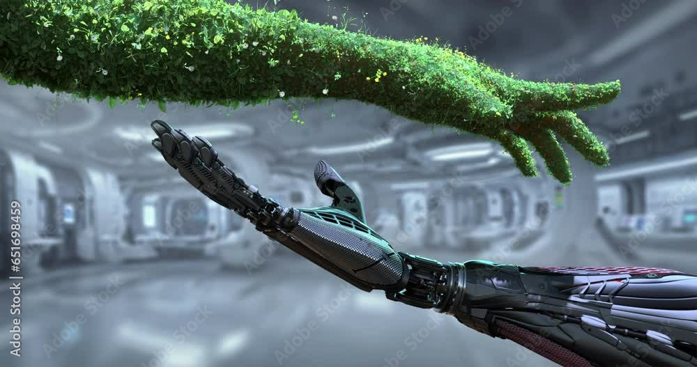Concept of integration Ai with Green technology, 3d design, human arm ...