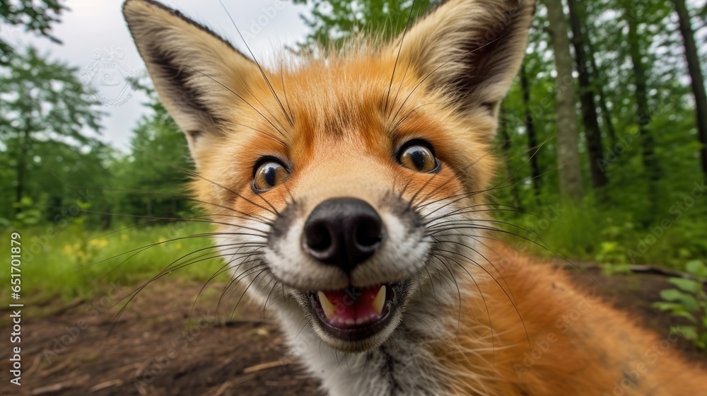 Close up portrait of a red fox. Detailed image of the muzzle. A wild ...