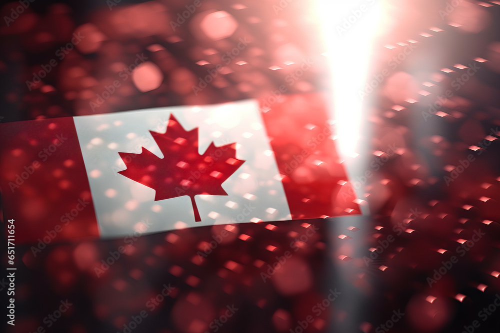 Red and white 3D Render Minimalist Canada flag bokeh background with ...