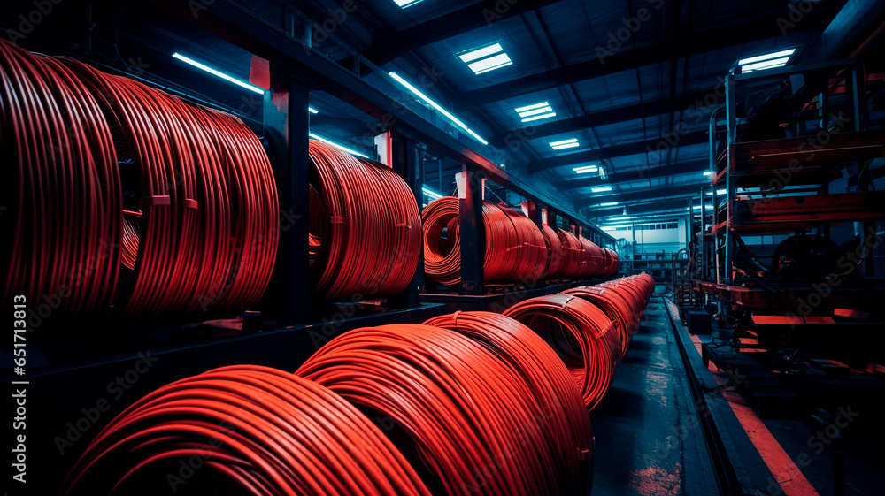 wires and cables in coils, photos of cable production in the factory ...