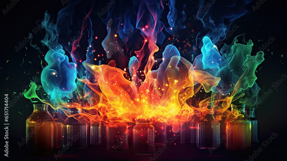 Detonation of chemical substances, Beautiful colored smoke reaction of ...