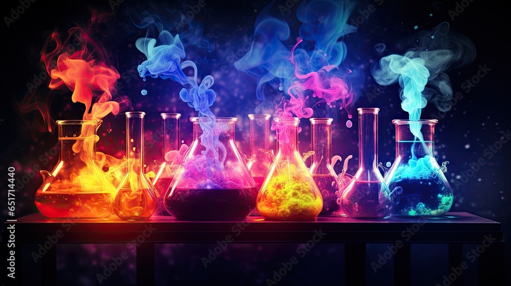 Detonation of chemical substances, Beautiful colored smoke reaction of ...