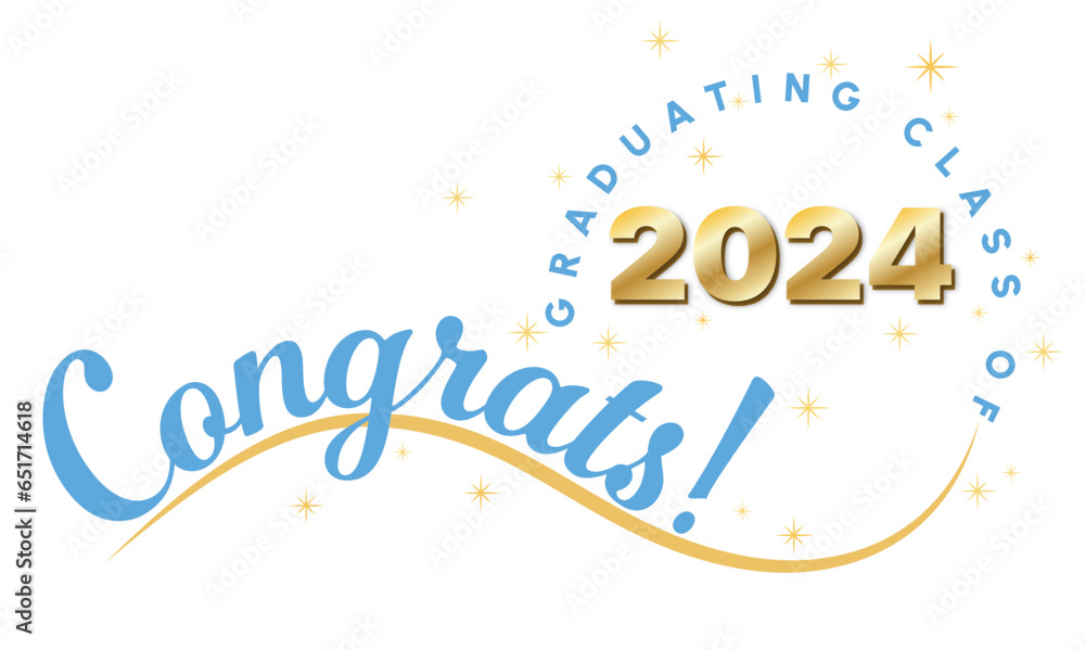 White background - Congrats Graduates Text - in Light Blue with 2024 in ...