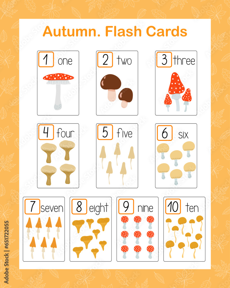 Autumn mushrooms, Thanksgiving English vocabulary learning printable ...