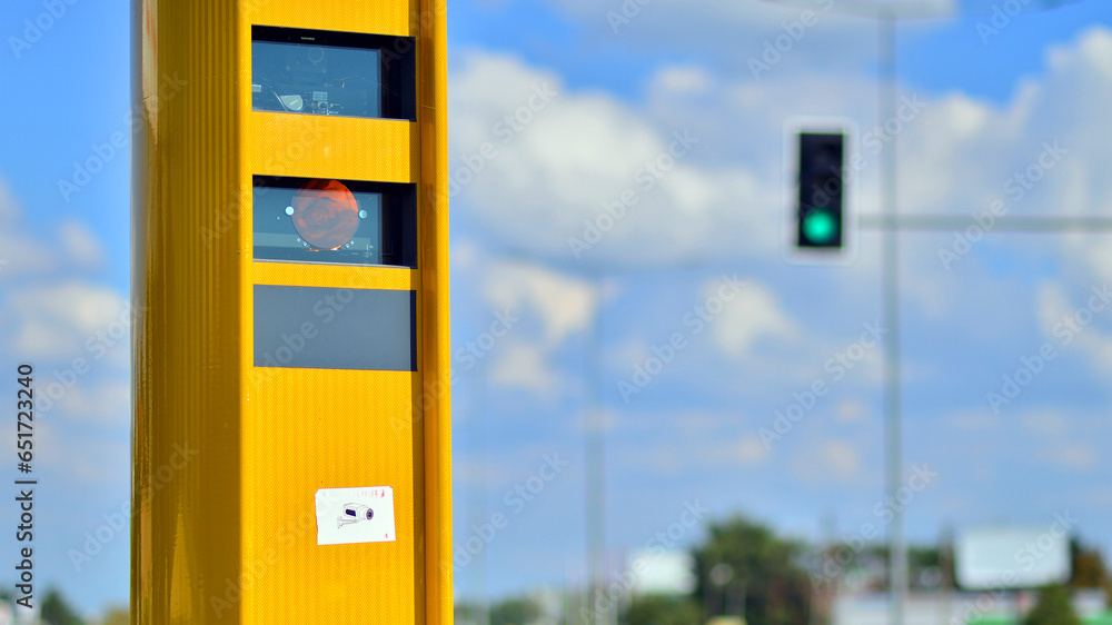 Traffic radar for speed measurement in road and vehicle traffic. Stock ...