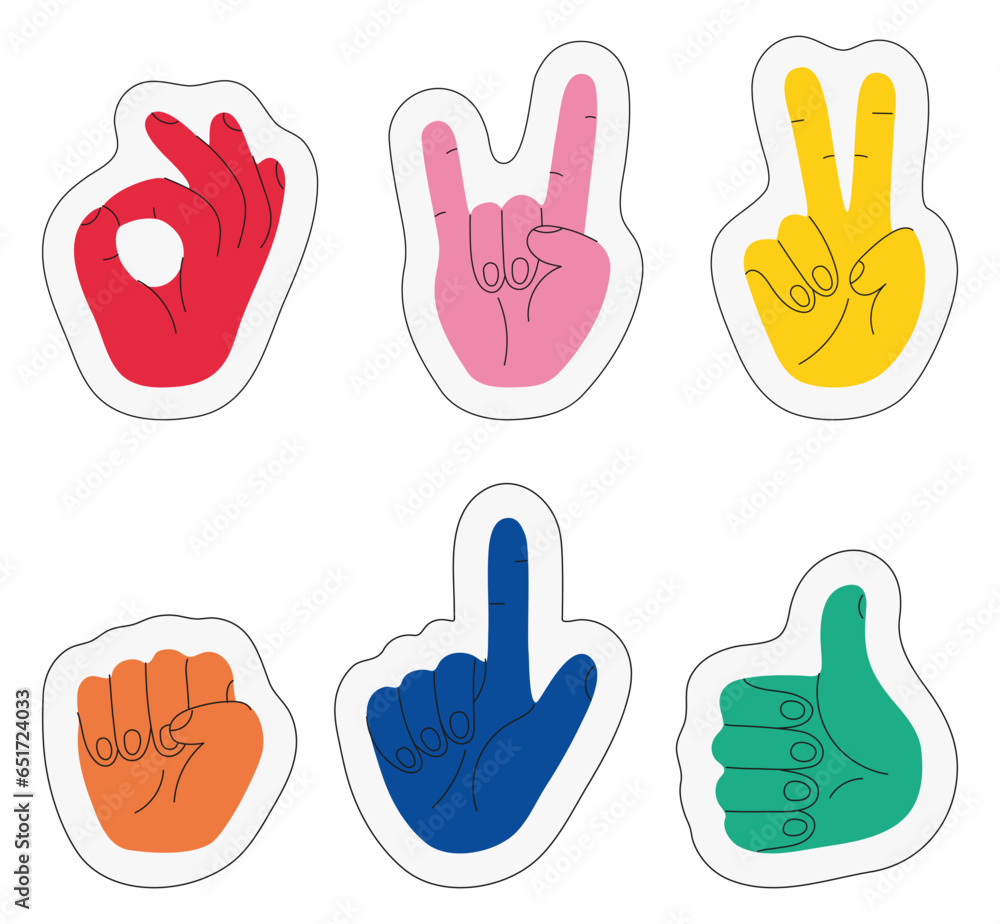 Cartoon hands abstract drawn comic. Set of Hand multicolored different ...