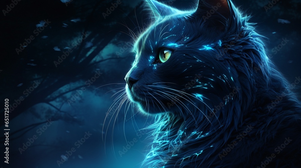 Bioluminescent blue cat glowing animals wallpaper image AI generated ...