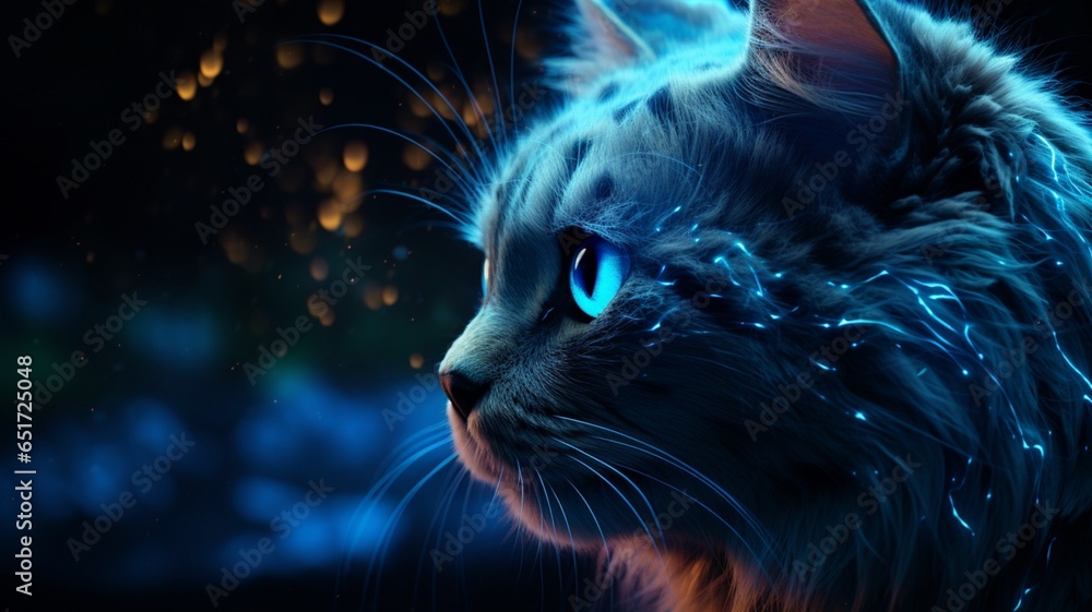 Bioluminescent blue cat glowing animals wallpaper picture AI generated ...