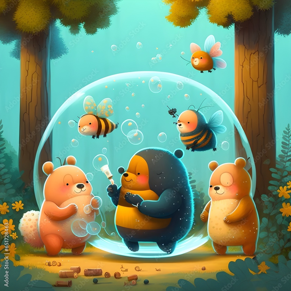 6 cute bubble bees in the forest with singing birds dancing squirrels ...