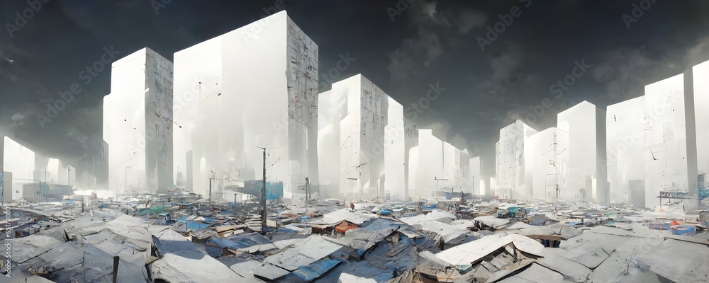 slums tall mega structures chaotic architecture white environment ducts ...