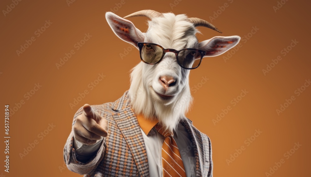 A goat in human form wearing the suit of an office businessman ...