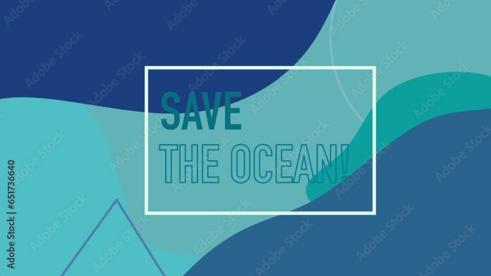 Save the ocean text animation. Blue wavy animated background ...