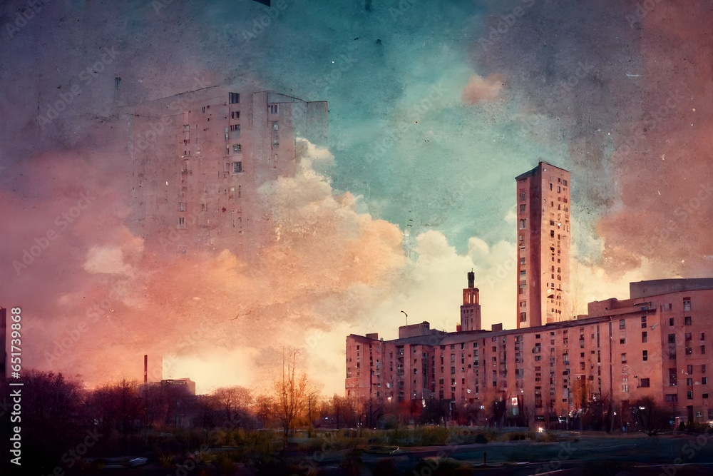 Kodak Gold analog camera photo of East European socialist concrete ...