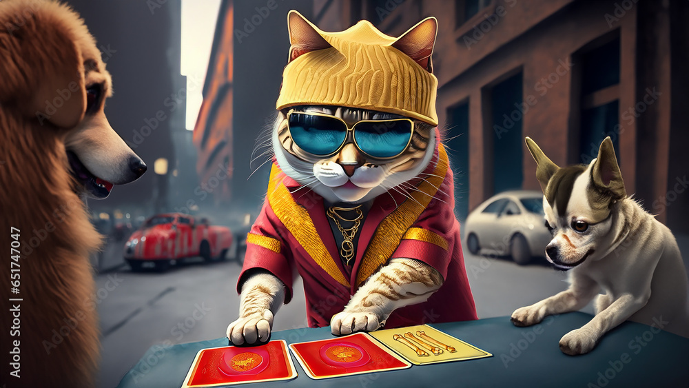 Hip hop cat duping naive dogs in game of chance on sketchy New York ...