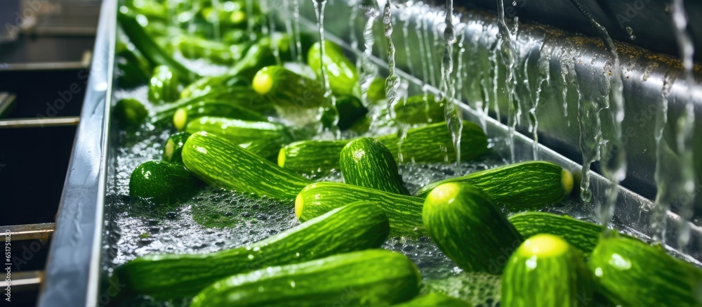 Cucumber production process at the cannery includes washing before ...