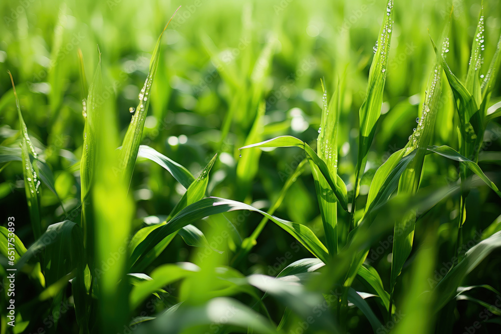 This close-up captures vibrant green biofuel crops like corn or ...