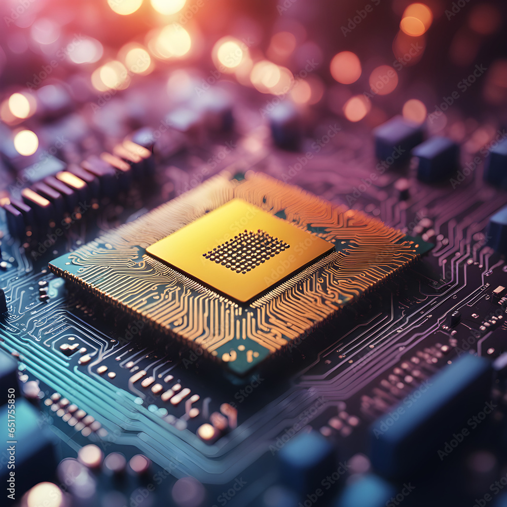 close-up on a cutting-edge microprocessor or CPU of a potent computer ...