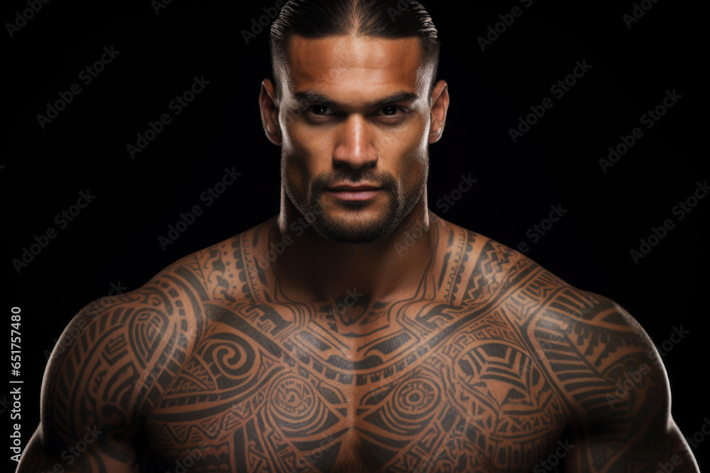 Polynesian man with a tattoo, portrait Stock Photo | Adobe Stock