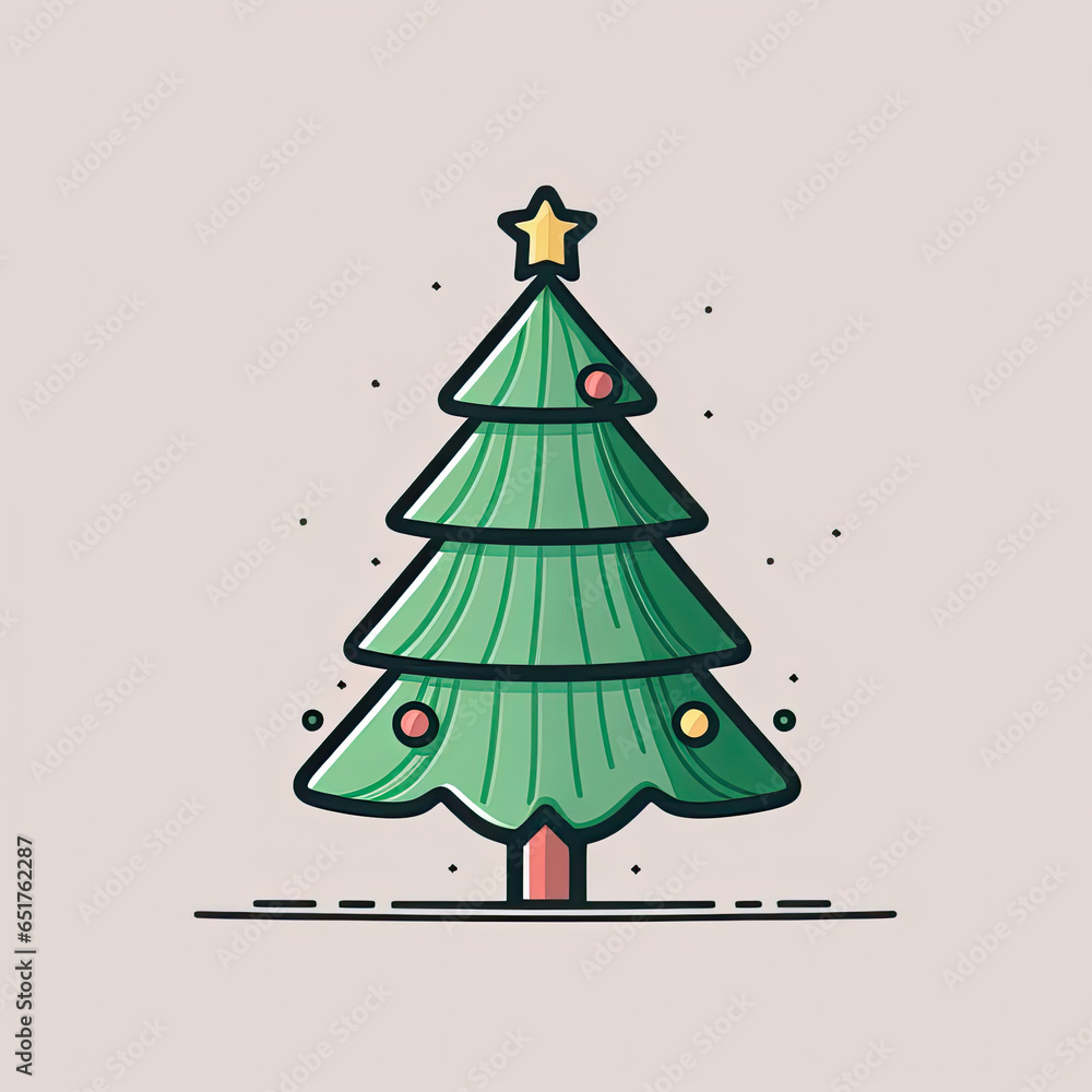 Simple vector drawing of a decorated christmas tree, minimalist icon ...