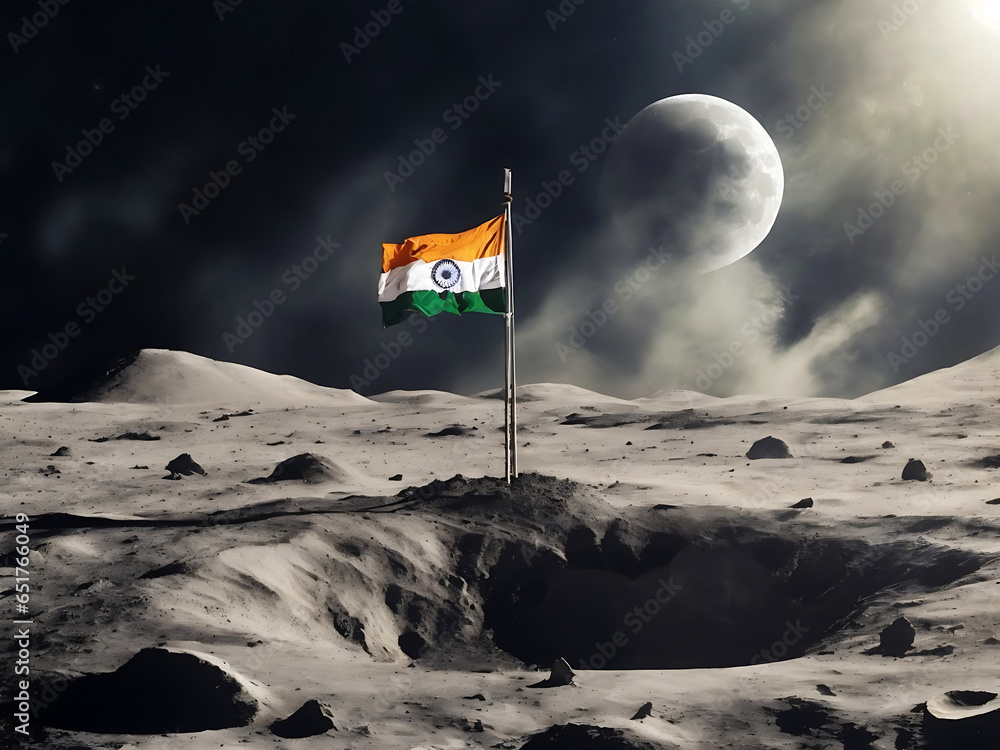 Chandrayaan 3 soft landing on the moon with Indian flag Ai generated ...