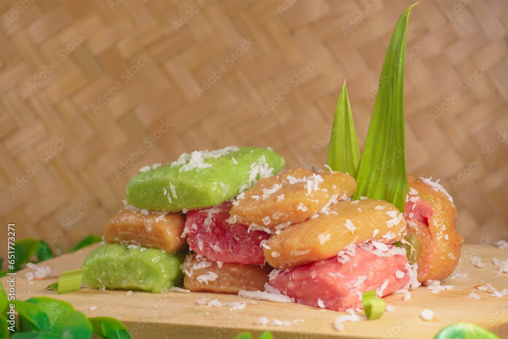 Getuk with three colors. A snack originating from Central Java ...