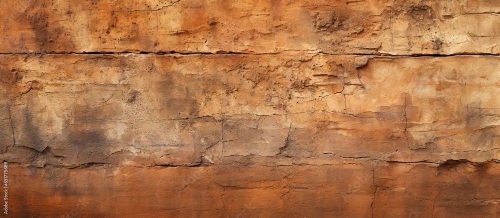 Compact layers of natural earth tones create a rammed earth wall with a ...