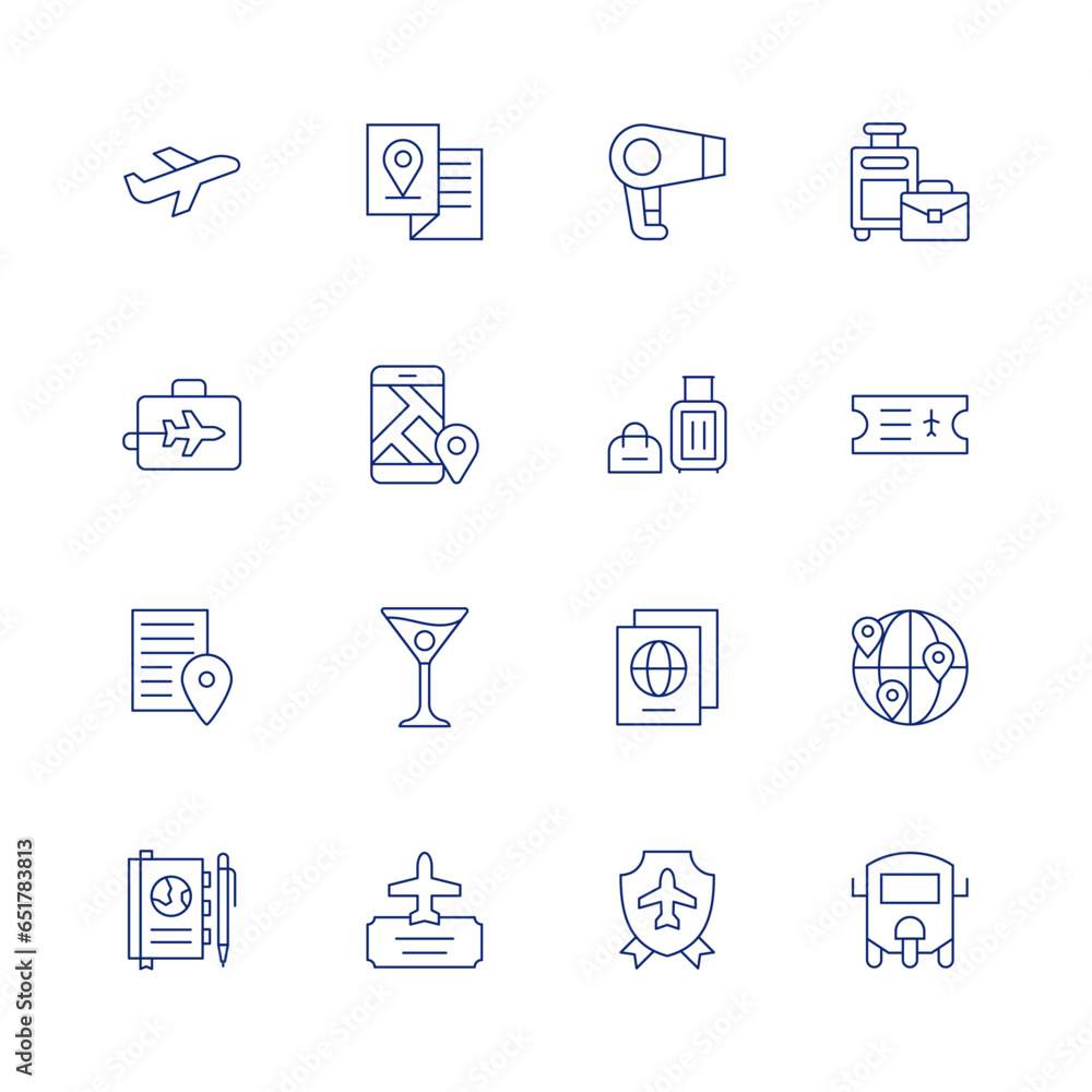 Travel line icon set on transparent background with editable stroke ...