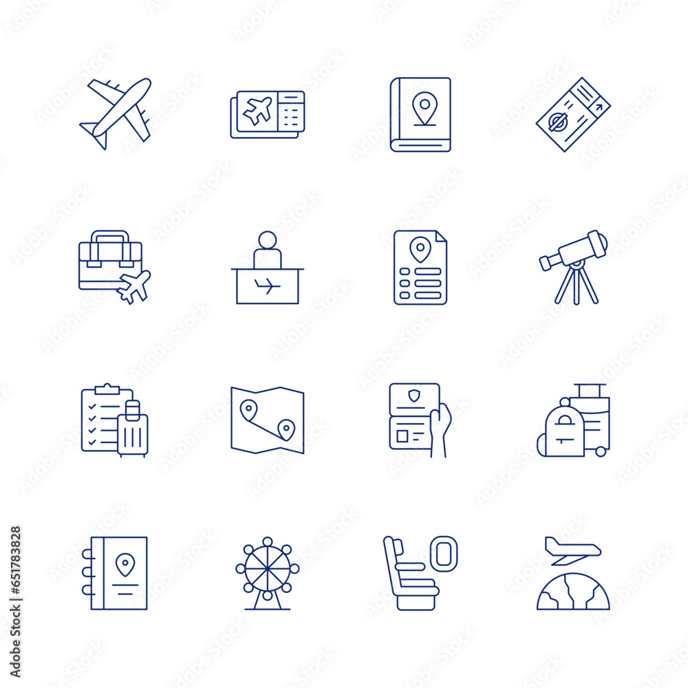 Travel line icon set on transparent background with editable stroke ...