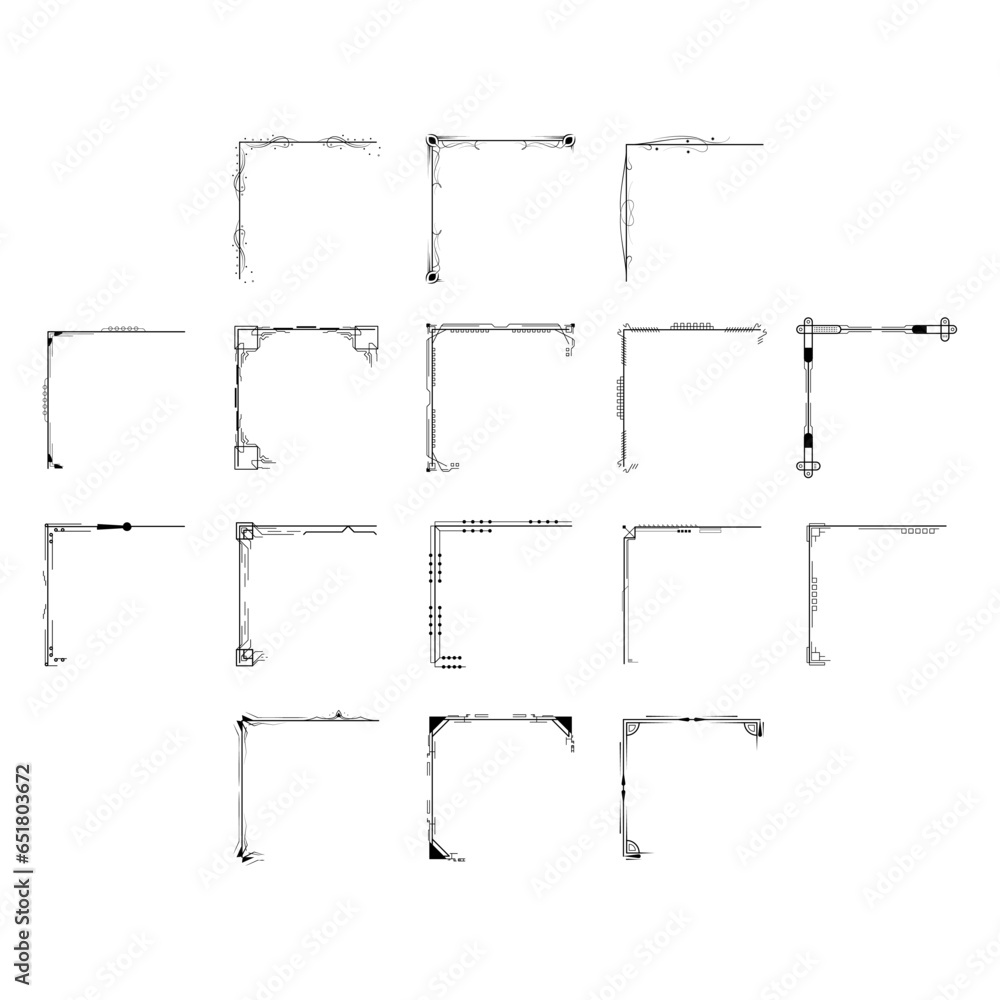 Set Hand Draw Of Corners Different Shapes Flower Decoration Vector ...