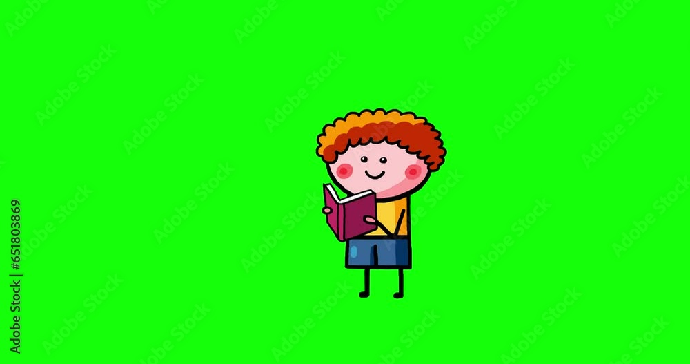 Cartoon kid character moves Peter boy isolated reading. Moving child ...