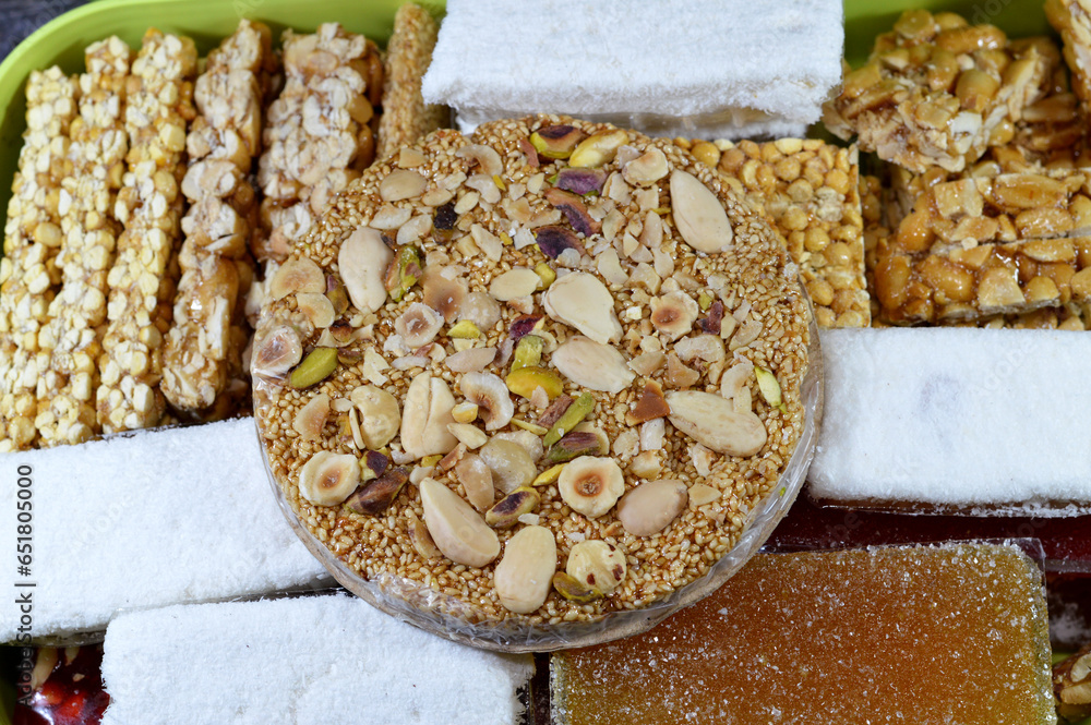 collection of Eastern candy chickpeas, peanuts, sesame, creamy taffy ...