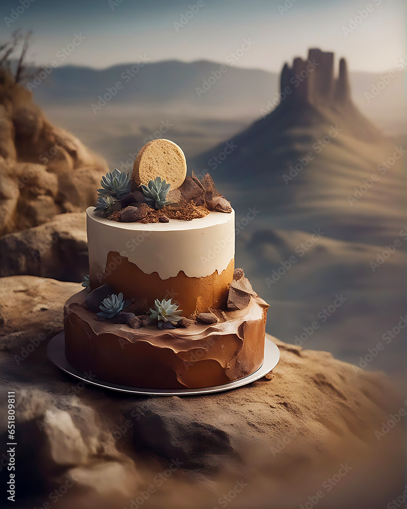 Beautiful cake which is located in natural landscape. Beautiful ...