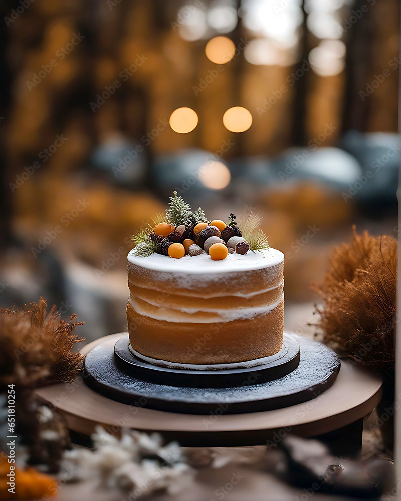 Beautiful cake which is located in natural landscape. Beautiful ...