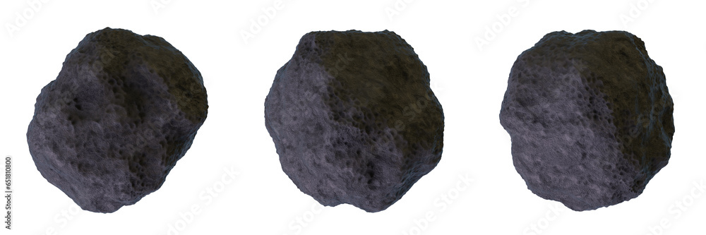 set of 3d meteorites with transparent background, 3d render meteorites ...