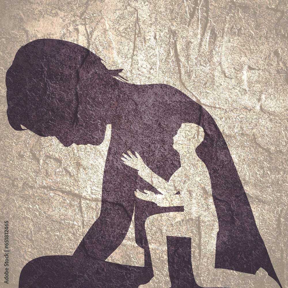 Silhouette of man in prayer pose. Man asking woman to marry or forgive ...