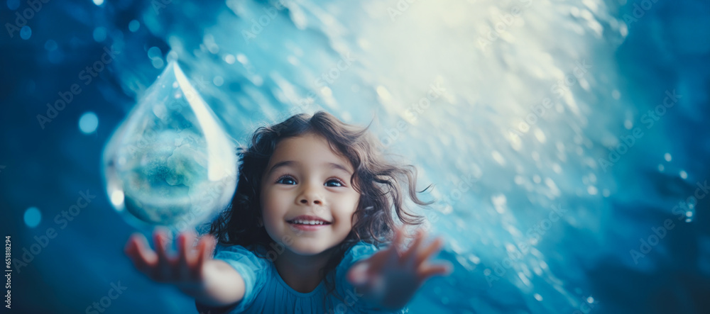 World water day, Girl holding water drop, Save water and help planet ...