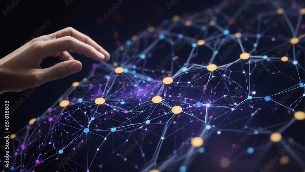 Next generation of technology with AI-powered platform. Hands interact ...