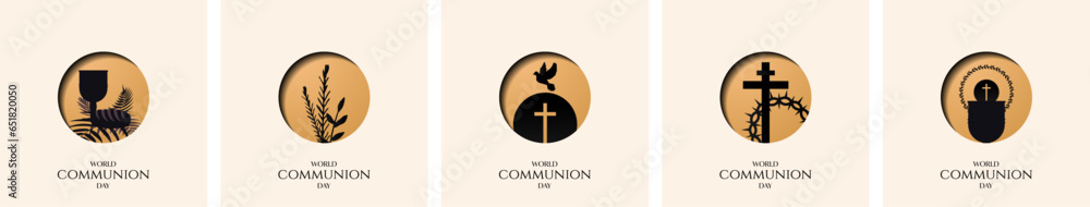 World Communion Sunday Sunset Icon Cards. Flat religious icon ...