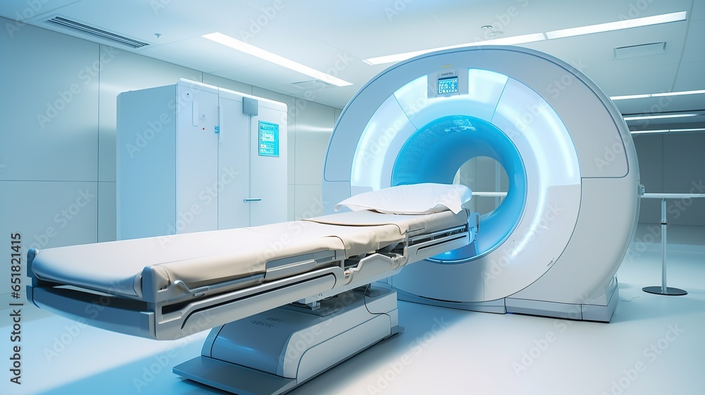 Medical MRI or VT-Scan diagnosis machine at hospital laboratory room. Interior of radiography ...