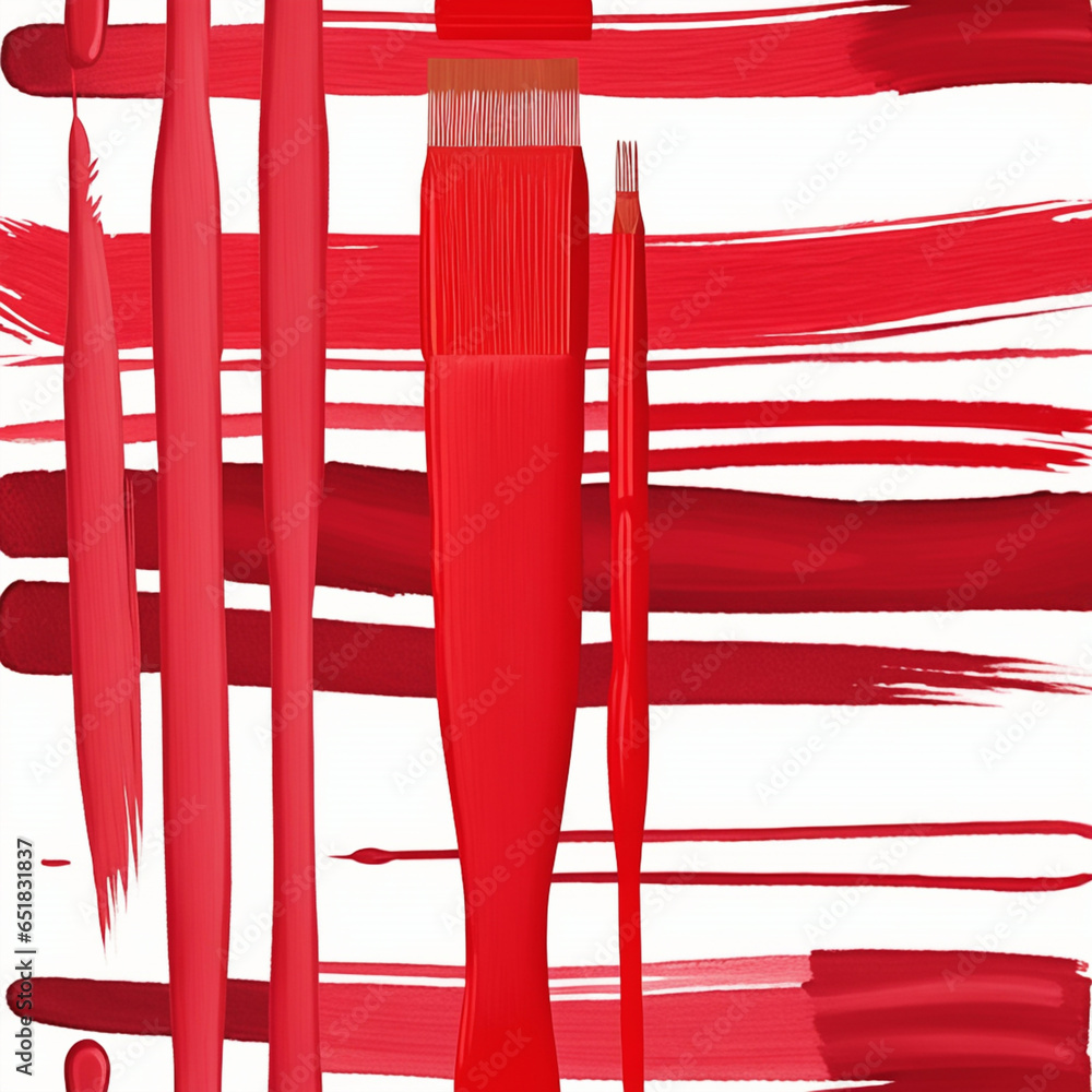 Red Color Brush Strokes in Various Width and Parallel Painting on ...