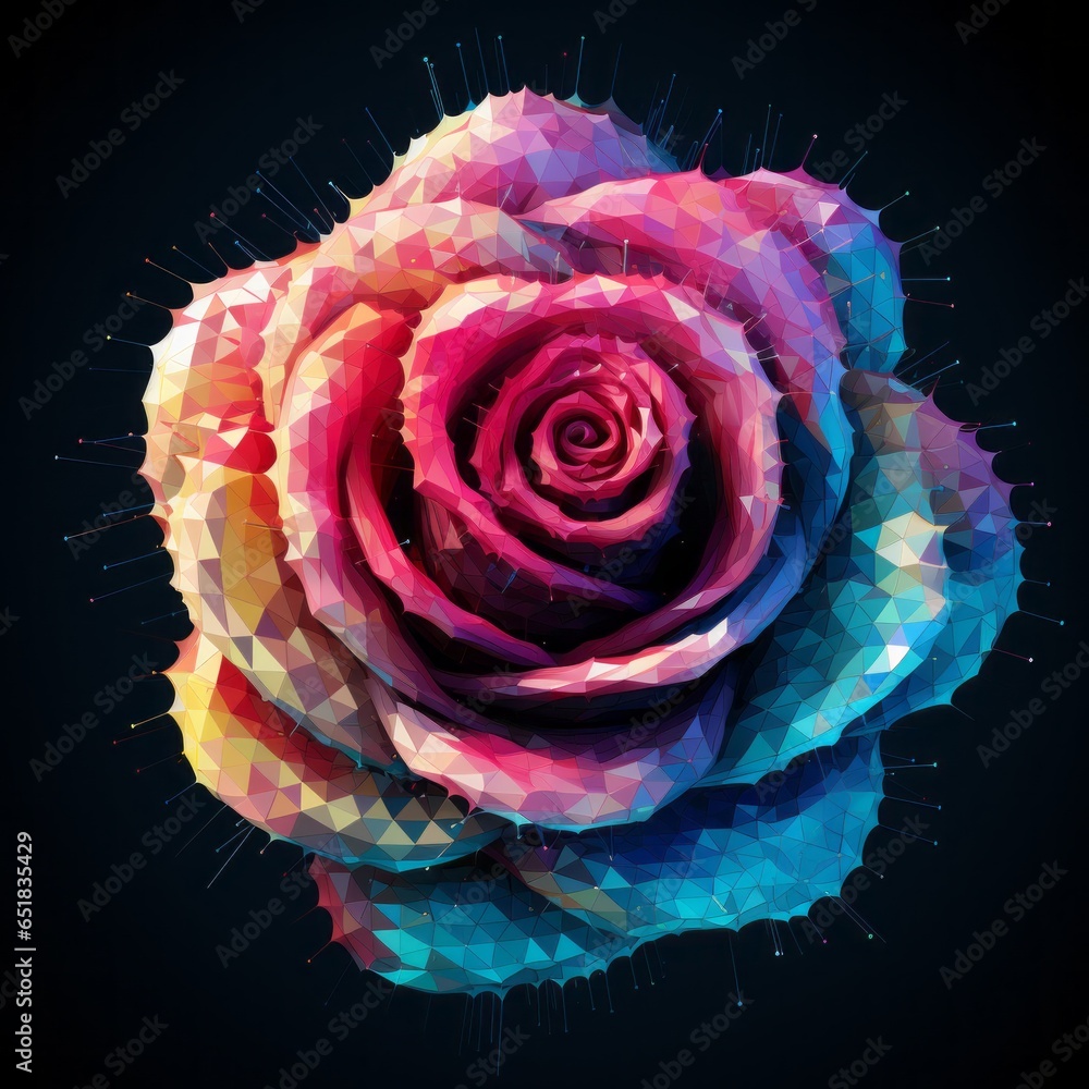 A pixelated digital representation of an abstract pixelated rose, with ...
