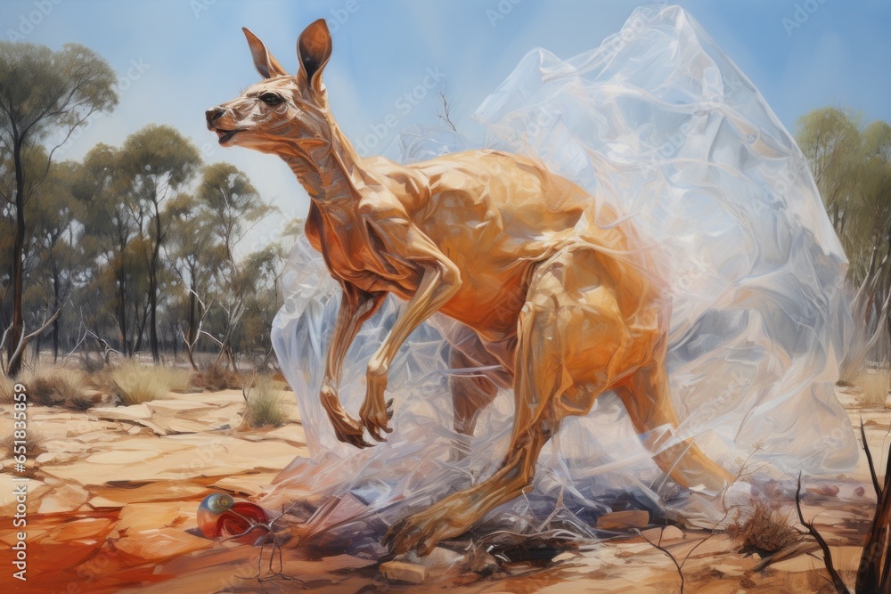 A plastic bag creation of a kangaroo hopping through the Australian ...