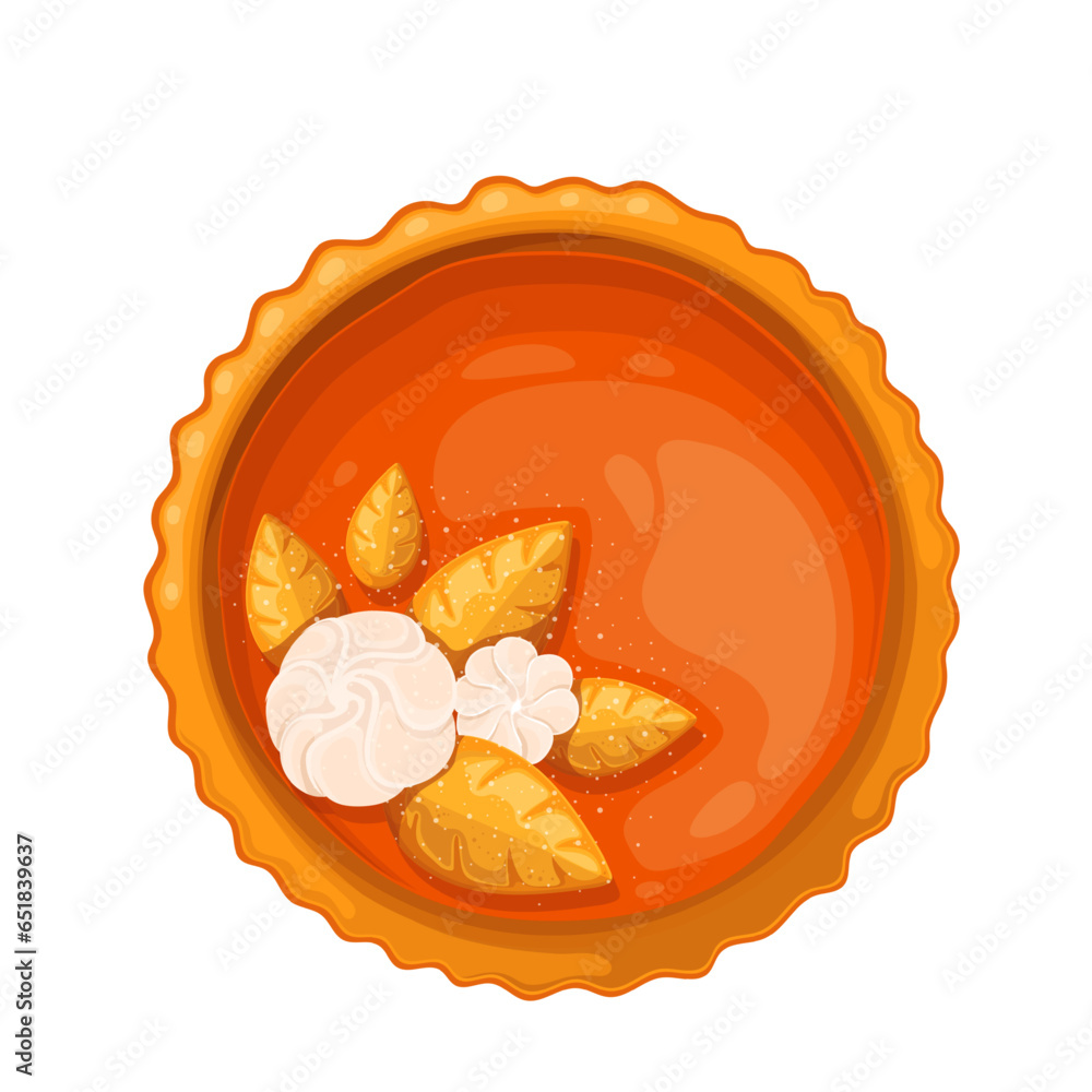 Pumpkin pie, top view vector illustration. Cartoon isolated whole baked ...