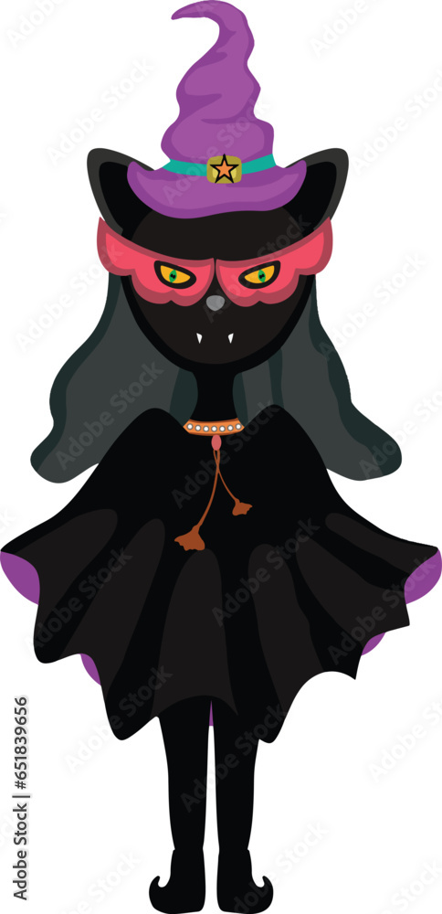 Black cat in witch hat silhouette isolated on transparent background ...