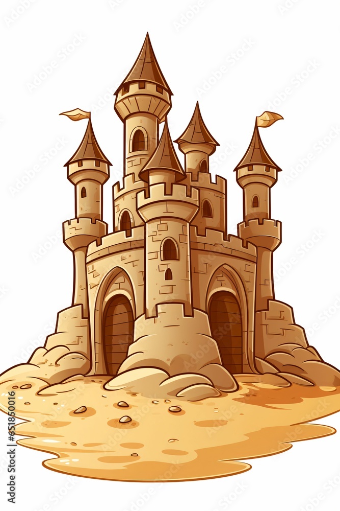 Château de sable, dessin d'une construction de sable à la plage ...