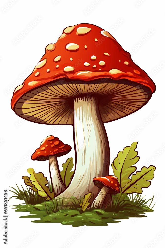 dessin d'un champignon sur fond blanc, illustration façon dessin animé ...