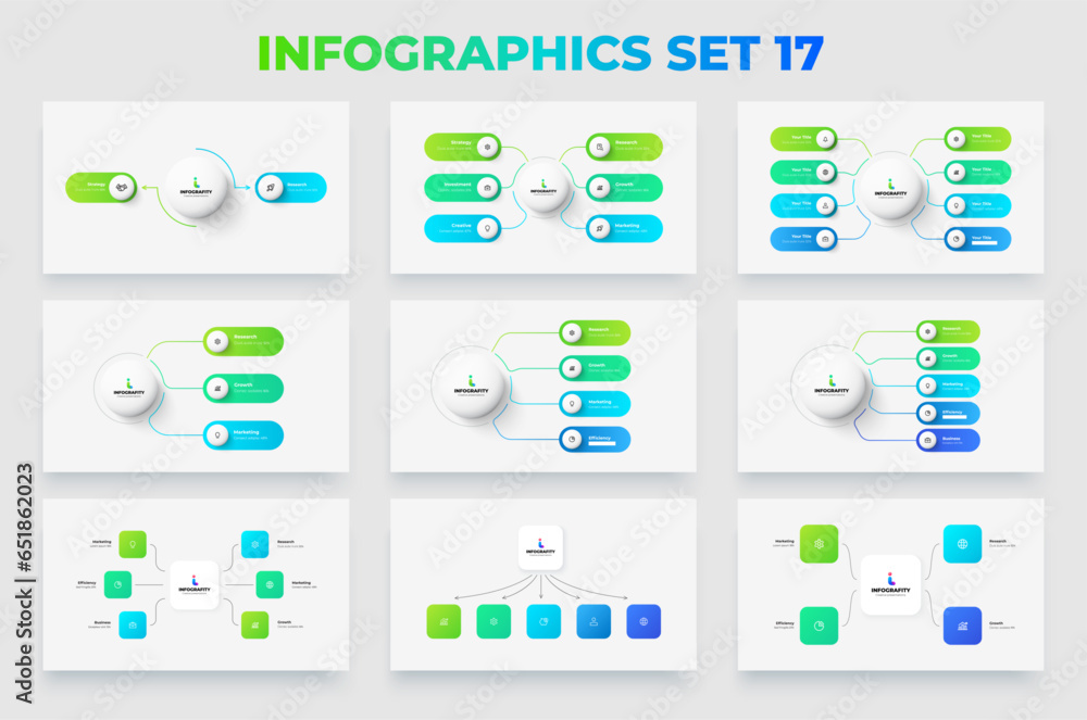 Set of infographic flowcharts diagrams. Structure scheme with 2, 3, 4 ...
