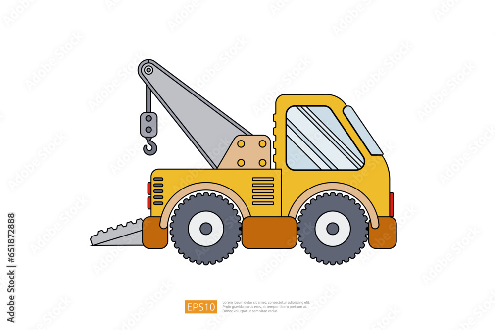 yellow wrecker truck vector illustration on white background. Isolated ...